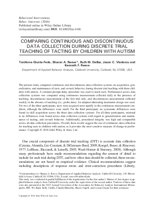 (PDF) Comparing Continuous and Discontinuous Data Collection during ...