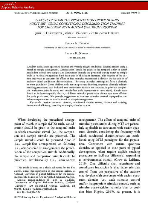 Pdf Effects Of Stimulus Presentation Order During Auditory Visual