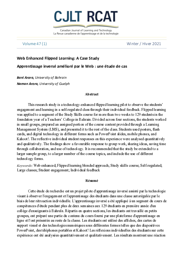 (PDF) Web Enhanced Flipped Learning: A Case Study