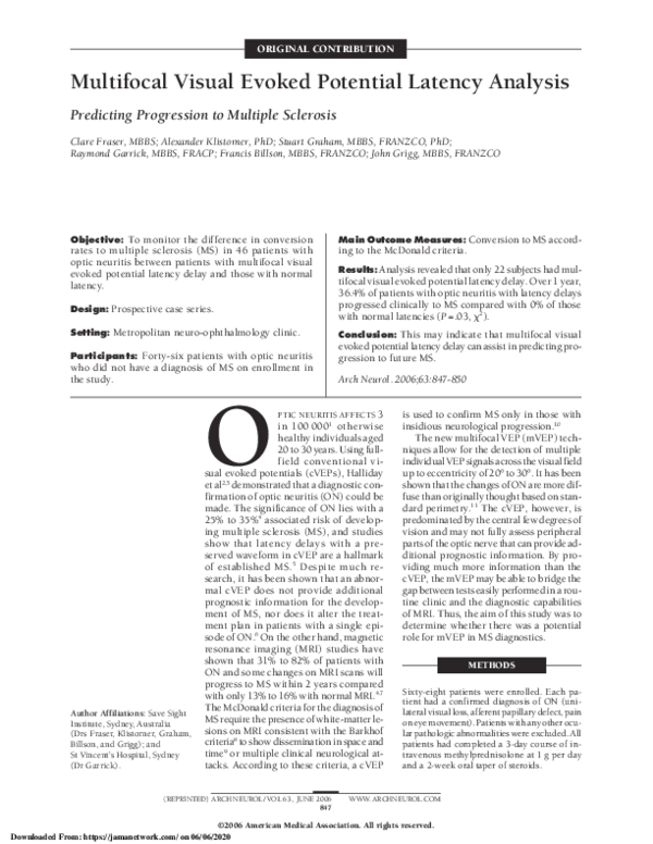 (PDF) Multifocal Visual Evoked Potential Latency Analysis