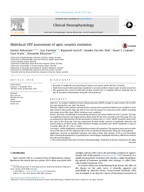 (PDF) Multifocal VEP assessment of optic neuritis evolution