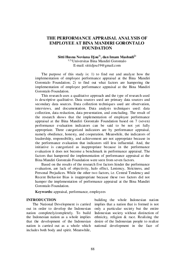 (PDF) The Performance Appraisal Analysis of Employee at Bina Mandiri Gorontalo Foundation ...