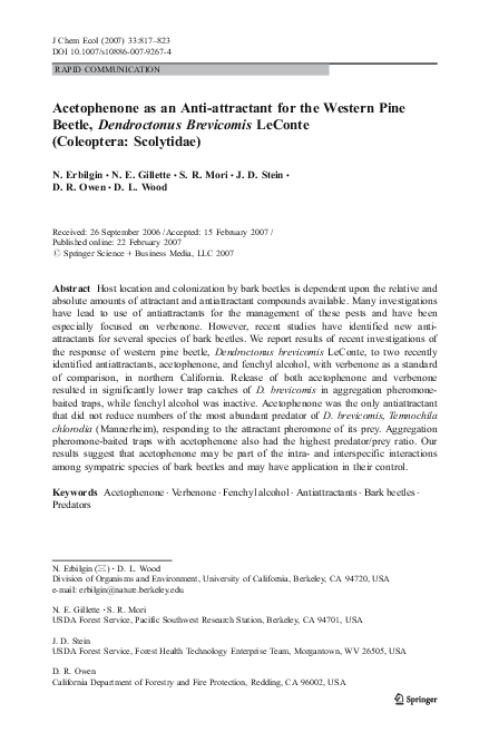 (PDF) Acetophenone as an Anti-attractant for the Western Pine Beetle, Dendroctonus Brevicomis ...