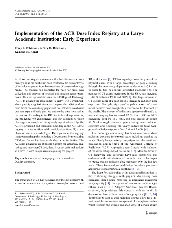 (PDF) Implementation of the ACR Dose Index Registry at a Large Academic ...