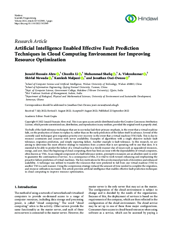 Pdf Artificial Intelligence Enabled Effective Fault Prediction Techniques In Cloud Computing