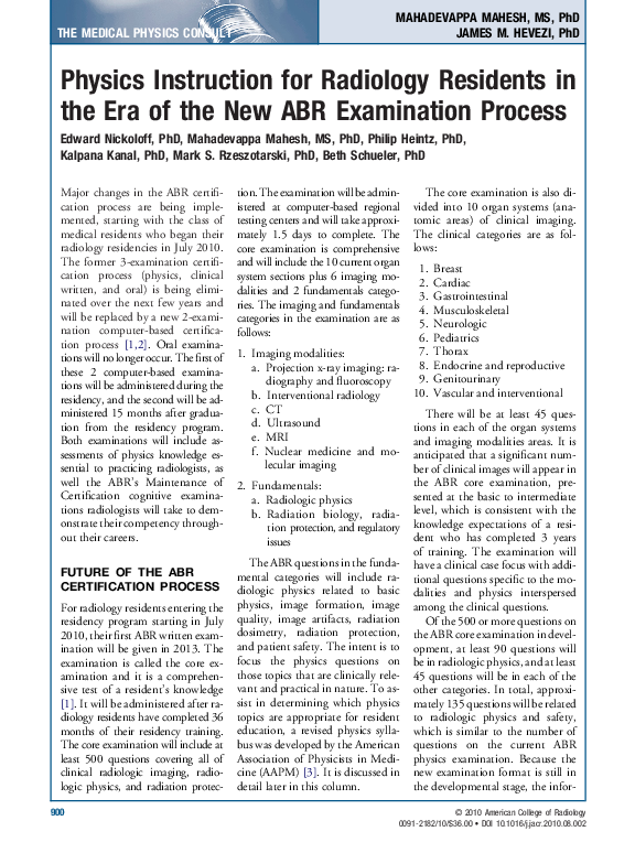 (PDF) Physics Instruction for Radiology Residents in the Era of the New ...