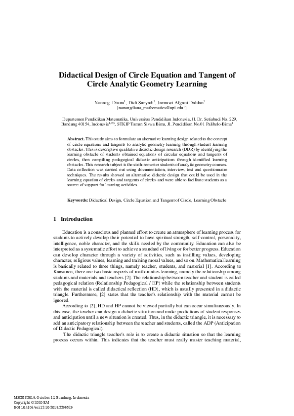 (PDF) Didactical Design of Circle Equation and Tangent of Circle ...