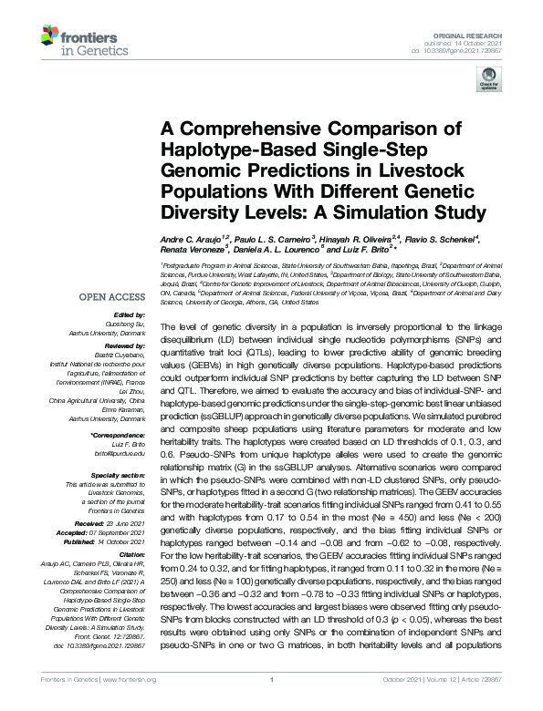 (PDF) A Comprehensive Comparison of Haplotype-Based Single-Step Genomic Predictions in Livestock ...