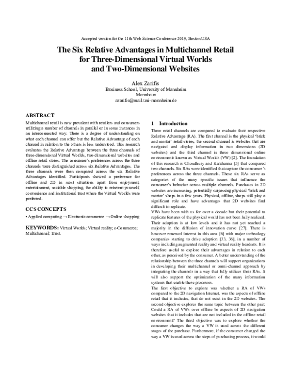 (PDF) The Six Relative Advantages in Multichannel Retail for Three-Dimensional Virtual Worlds ...