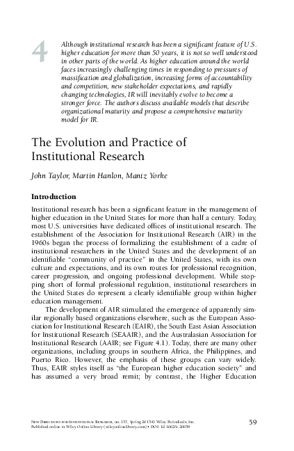 (PDF) The Evolution and Practice of Institutional Research