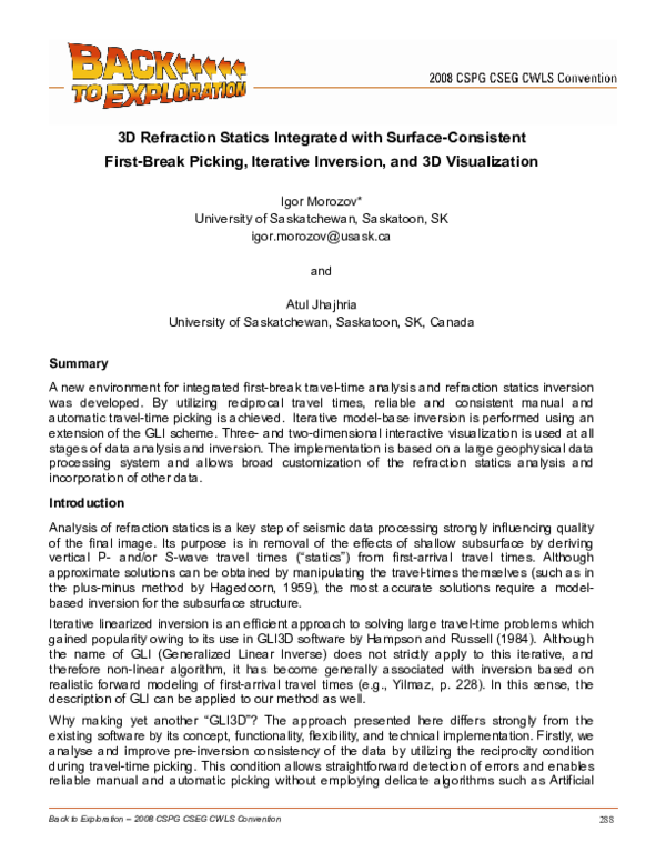(PDF) 3D Refraction Statics Integrated with Surface-Consistent First ...
