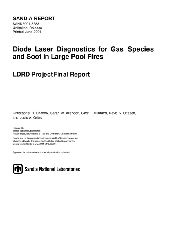 (PDF) Diode Laser Diagnostics for Gas Species and Soot in Large Fires: LDRD Project Final Report