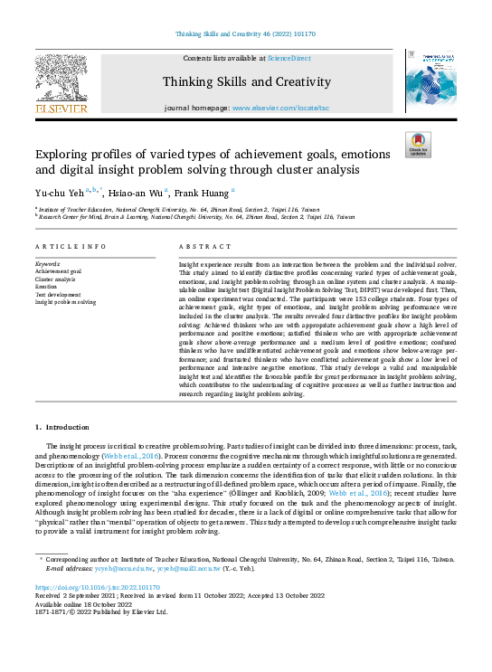 (PDF) Exploring profiles of varied types of achievement goals, emotions and digital insight ...