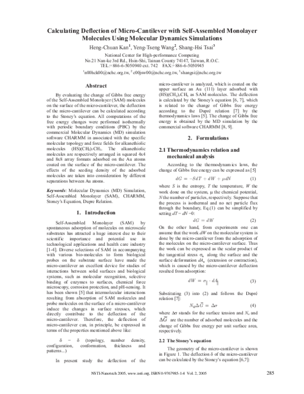 (PDF) Calculating Deflection of Micro-Cantilever with Self-Assembled Monolayer Molecules Using ...