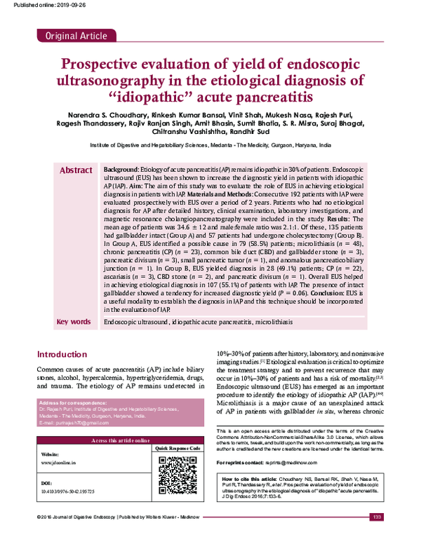 (PDF) Prospective evaluation of yield of endoscopic ultrasonography in ...