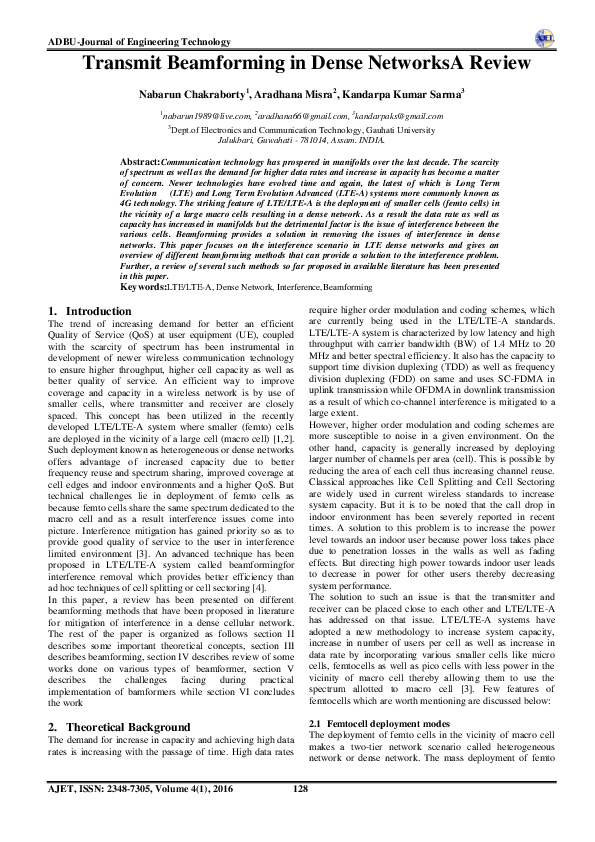 (PDF) Transmit Beamforming in Dense Networks-A Review