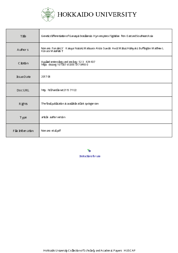 (PDF) Genetic differentiation of Ganaspis brasiliensis (Hymenoptera ...