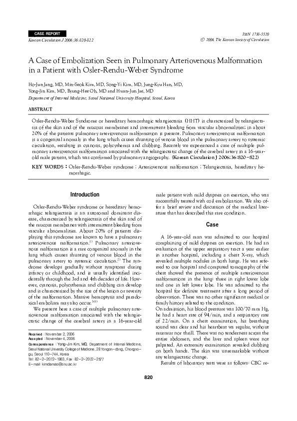 (PDF) A Case of Embolization Seen in Pulmonary Arteriovenous ...
