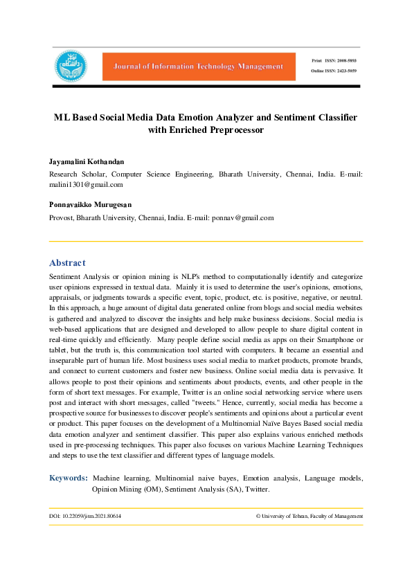 (PDF) ML Based Social Media Data Emotion Analyzer and Sentiment Classifier with Enriched ...