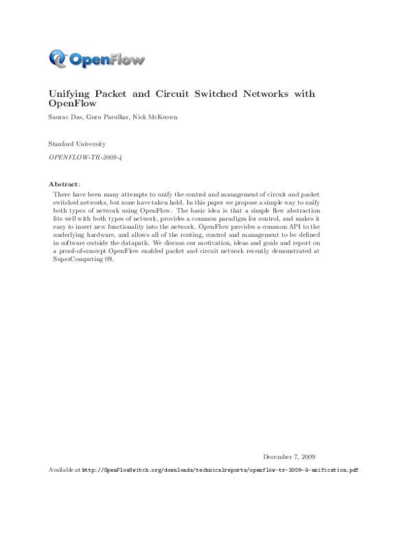 (PDF) Unifying Packet and Circuit Switched Networks