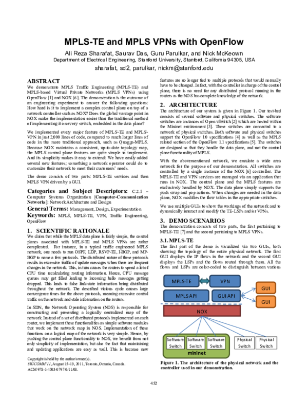 (PDF) MPLS-TE and MPLS VPNS with openflow