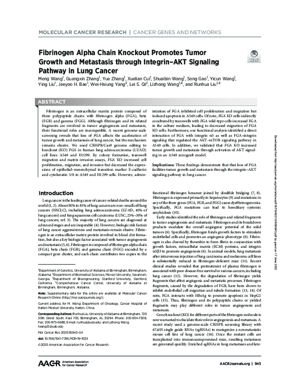 (PDF) Fibrinogen Alpha Chain Knockout Promotes Tumor Growth and ...