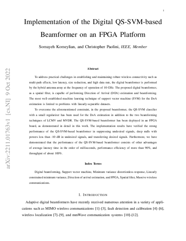 (PDF) Implementation of the Digital QS-SVM-based Beamformer on an FPGA Platform