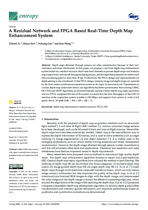(PDF) A Residual Network and FPGA Based Real-Time Depth Map Enhancement System | yuliang gao ...