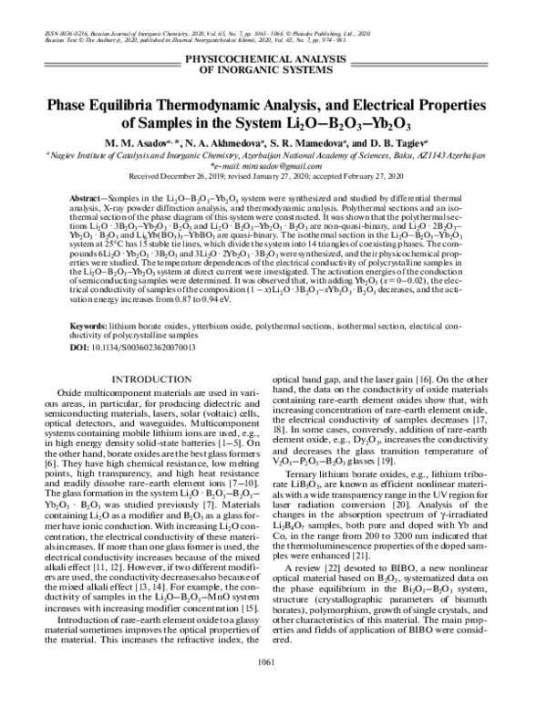 (PDF) Phase equilibria, thermodynamic analysis and electrical ...