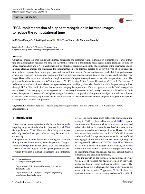 Pdf Fpga Implementation Of Elephant Recognition In Infrared Images To