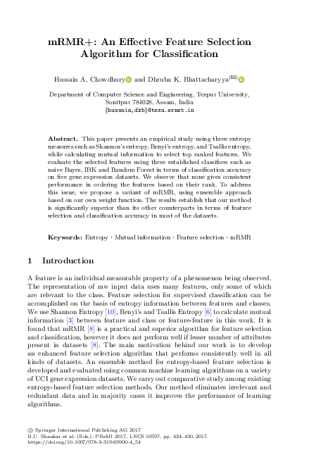 (PDF) mRMR+: An Effective Feature Selection Algorithm for Classification