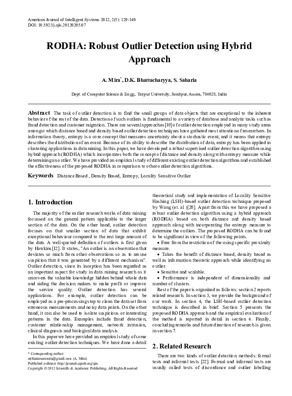 Pdf Rodha Robust Outlier Detection Using Hybrid Approach