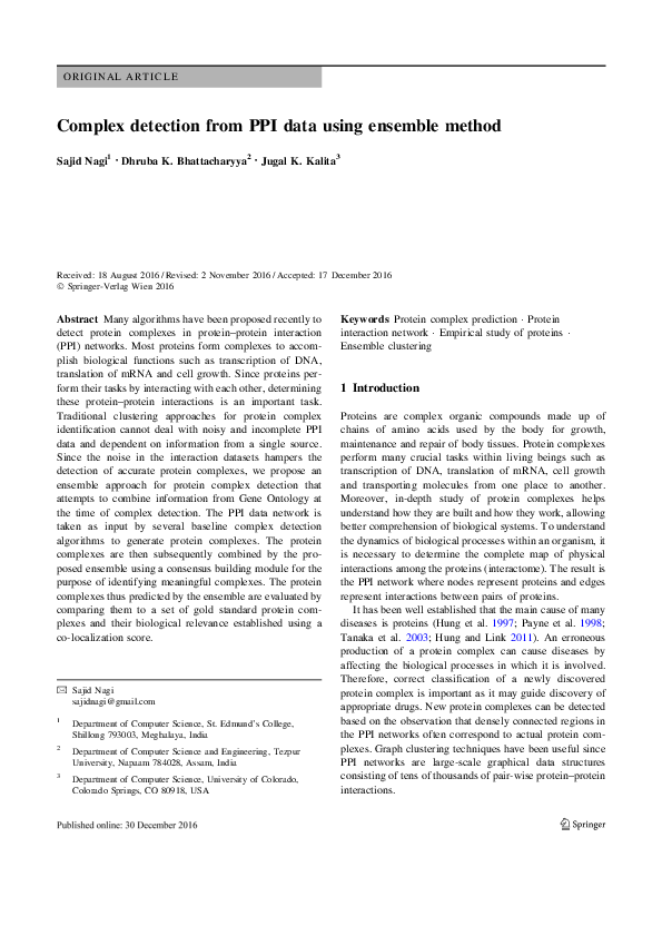 Pdf Complex Detection From Ppi Data Using Ensemble Method Dhruba Kr