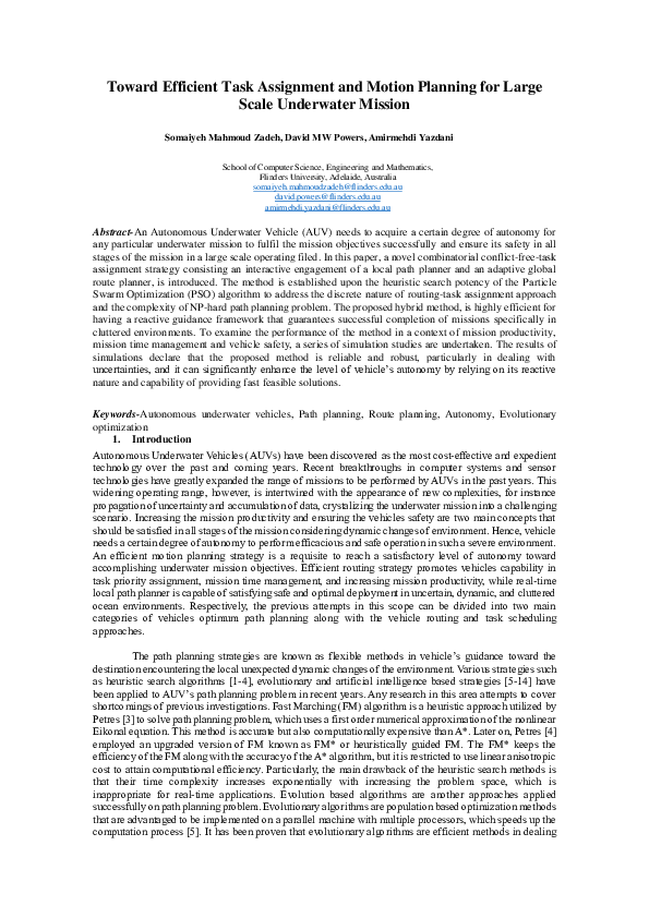 (PDF) Toward Efficient Task Assignment and Motion Planning for Large Scale Underwater Mission