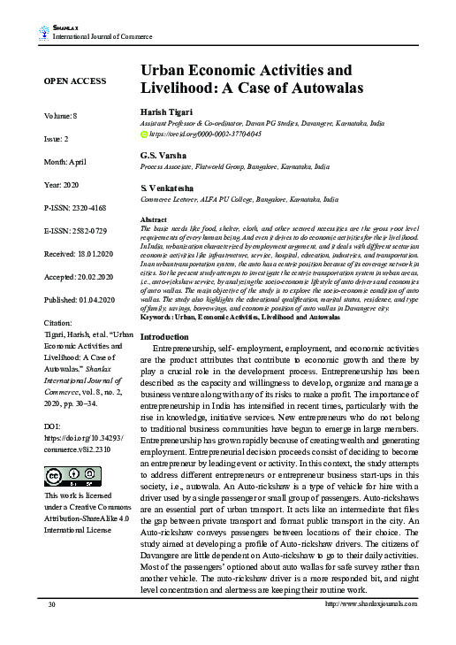 (PDF) Urban Economic Activities and Livelihood: A Case of Autowalas