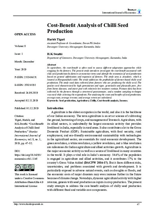 (PDF) Cost-Benefit Analysis of Chilli Seed Production