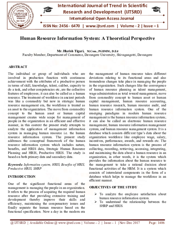 (PDF) Human Resource Information System: A Theoretical Perspective