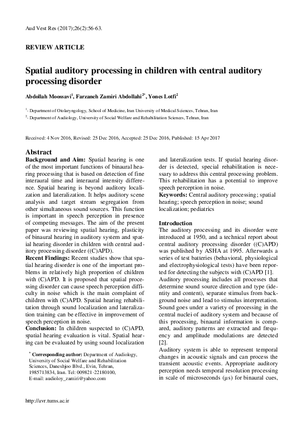 (PDF) Spatial auditory processing in children with central auditory ...