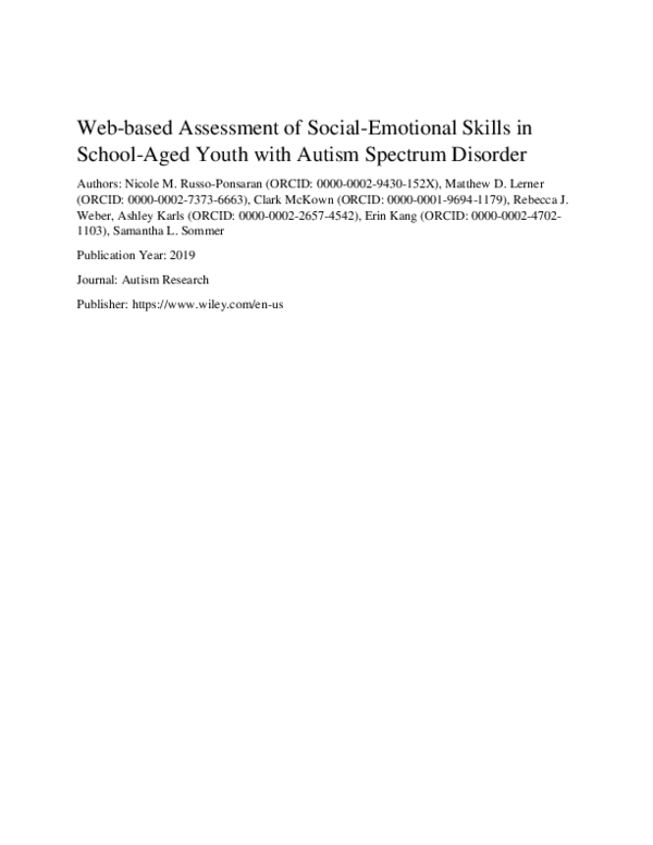 (PDF) Web‐based Assessment of Social–Emotional Skills in School‐Aged Youth with Autism Spectrum ...