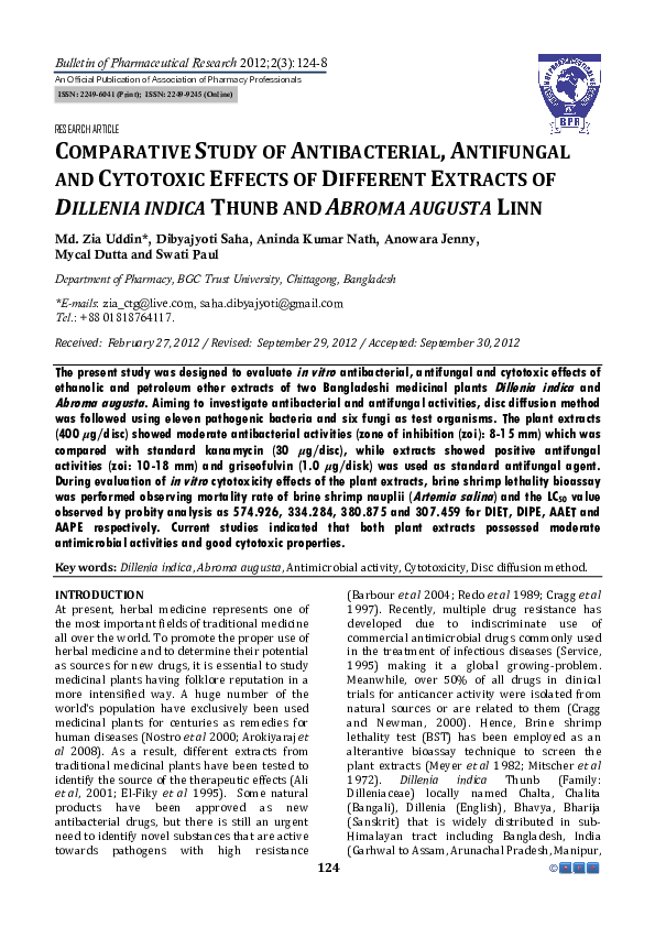 (PDF) Comparative Study of Antibacterial, Antifungal and Cytotoxic ...