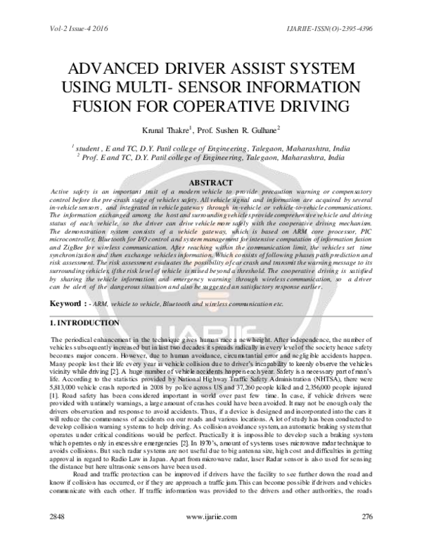 (PDF) Advanced driver assist system using multi-sensor information fusion for co-operative driving