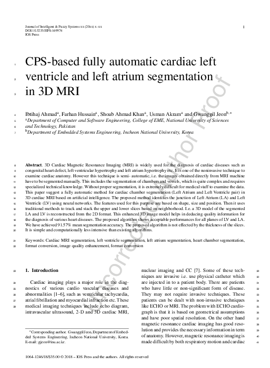 (PDF) CPS-based fully automatic cardiac left ventricle and left atrium segmentation in 3D MRI