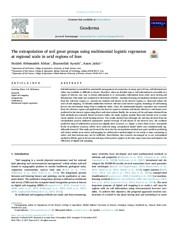 (PDF) Extrapolating Soil Classes in Iran Using Multinomial Logistic ...