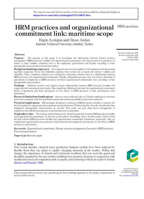 (PDF) HRM practices and organizational commitment link: maritime scope