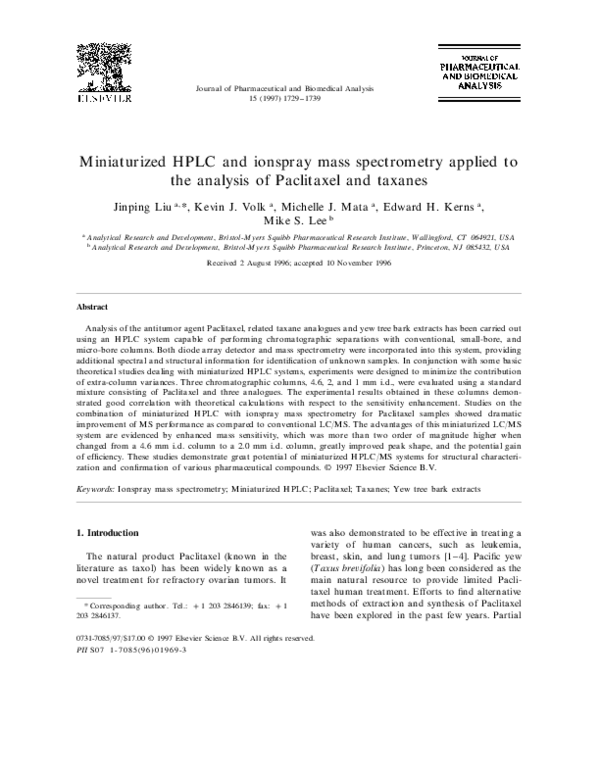 (PDF) Miniaturized HPLC and ionspray mass spectrometry applied to the ...