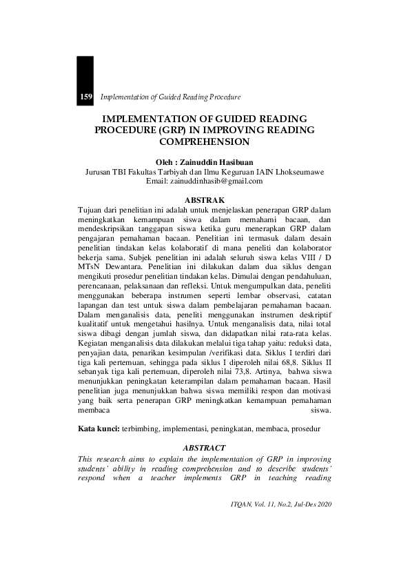 (PDF) Implementation of Guided Reading Procedure (GRP) in Improving Reading Comprehension