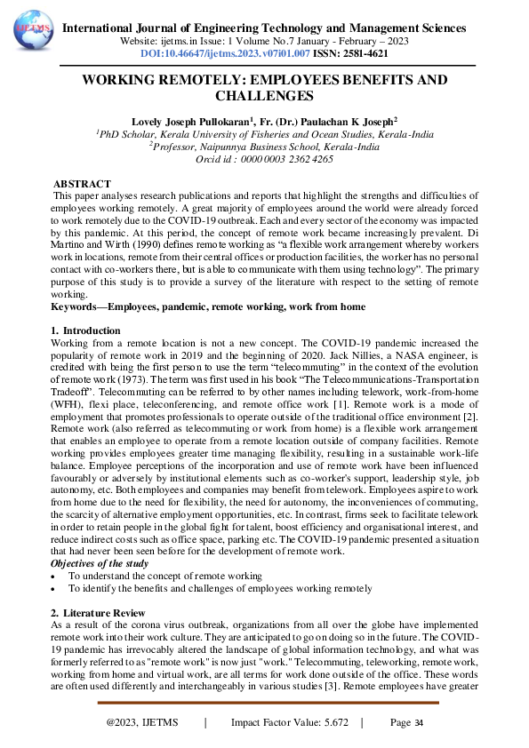 (PDF) WORKING REMOTELY: EMPLOYEES BENEFITS AND CHALLENGES