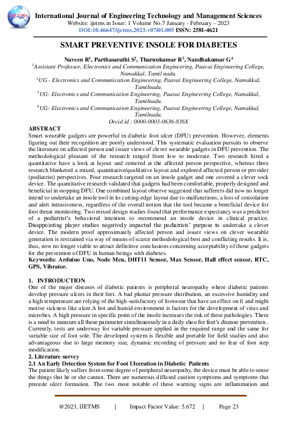 (PDF) SMART PREVENTIVE INSOLE FOR DIABETES