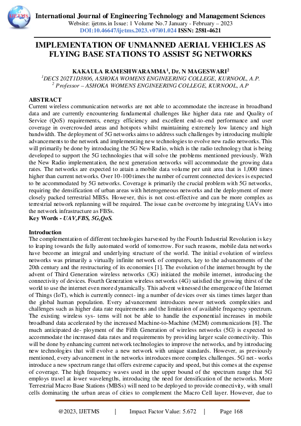 (PDF) IMPLEMENTATION OF UNMANNED AERIAL VEHICLES AS FLYING BASE ...