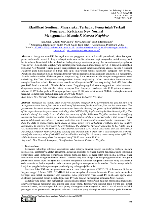 (PDF) Klasifikasi Sentimen Masyarakat Terhadap Pemerintah Terkait ...